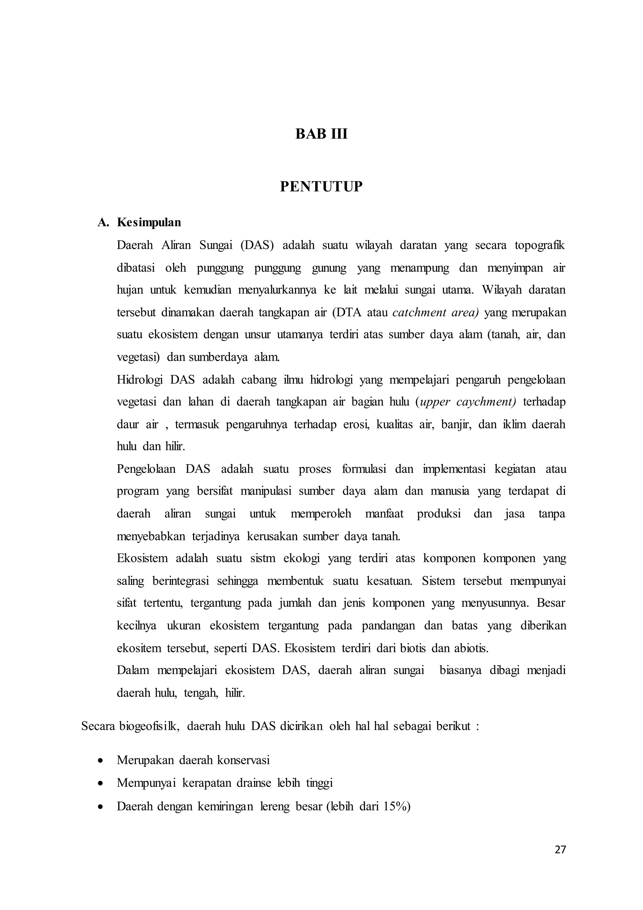 Daur Hidrologi dan Ekosistem DAS | DOCX