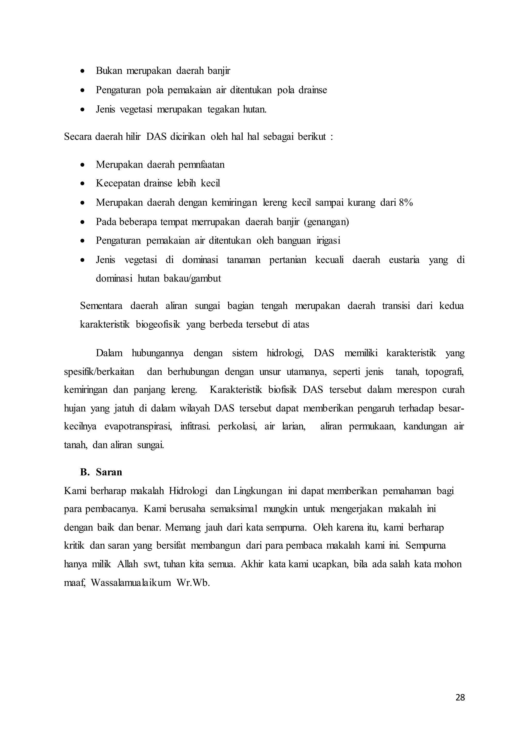 Daur Hidrologi dan Ekosistem DAS | DOCX