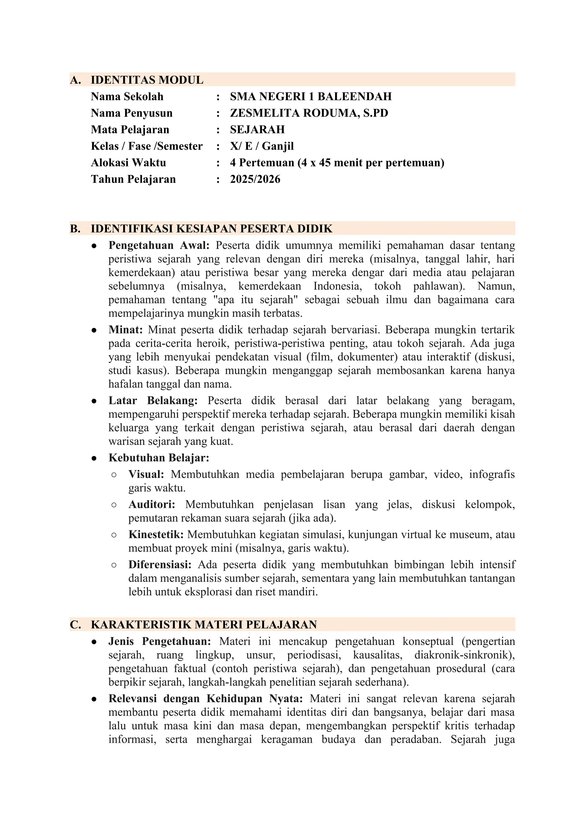 MODUL PEMBELAJARAN SEJARAH MATERI TENATNG KONSEP DASAR SEJARAH | DOCX