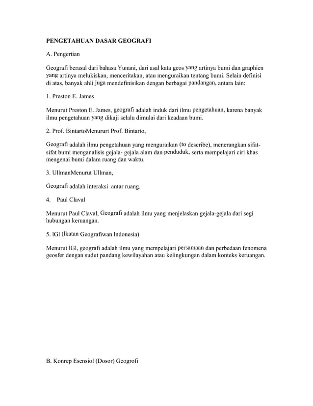 Bab 1 (pengetahuan dasar geografi) | DOC