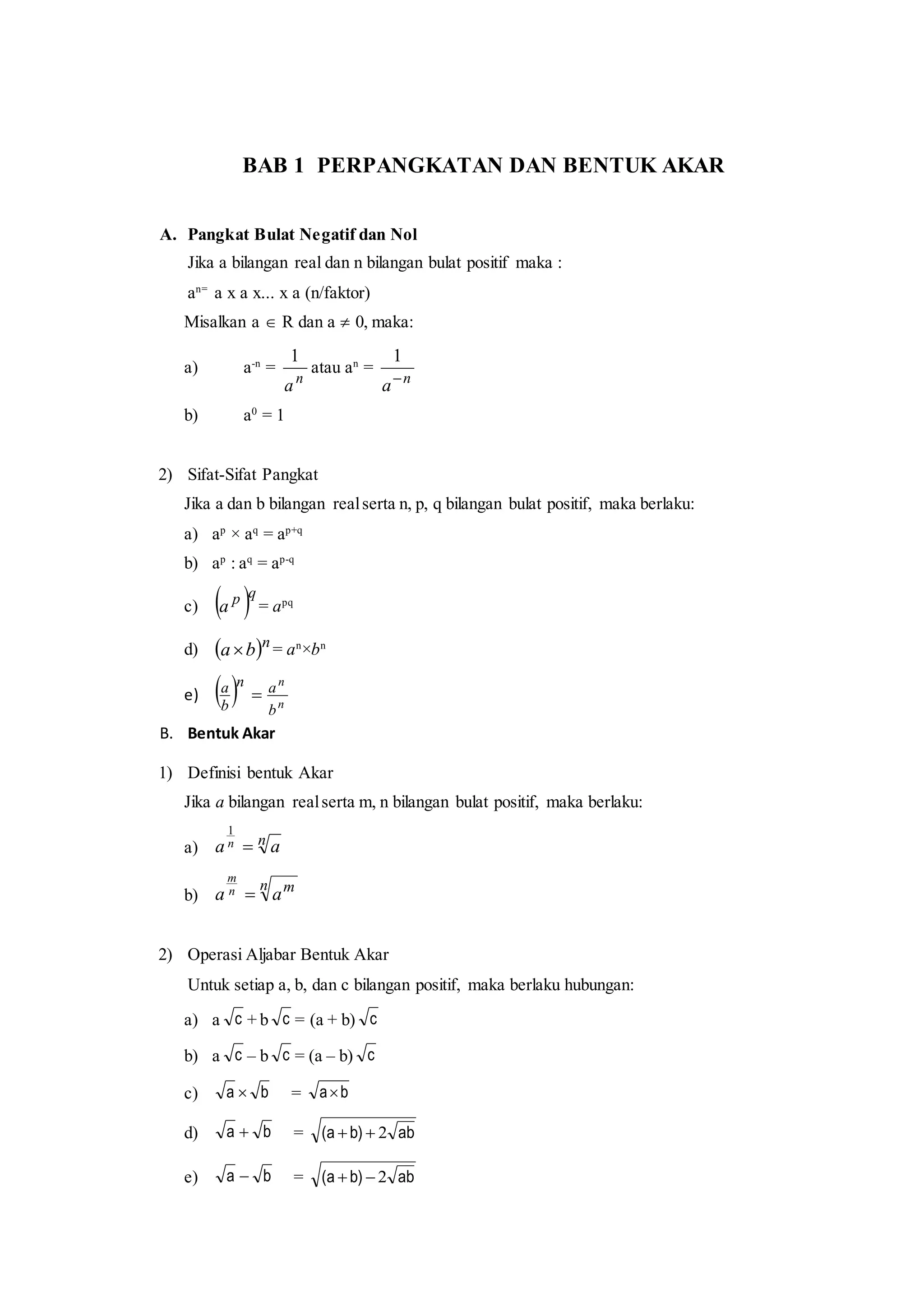 Bab 1 perpangkatan dan bentuk akar | DOCX
