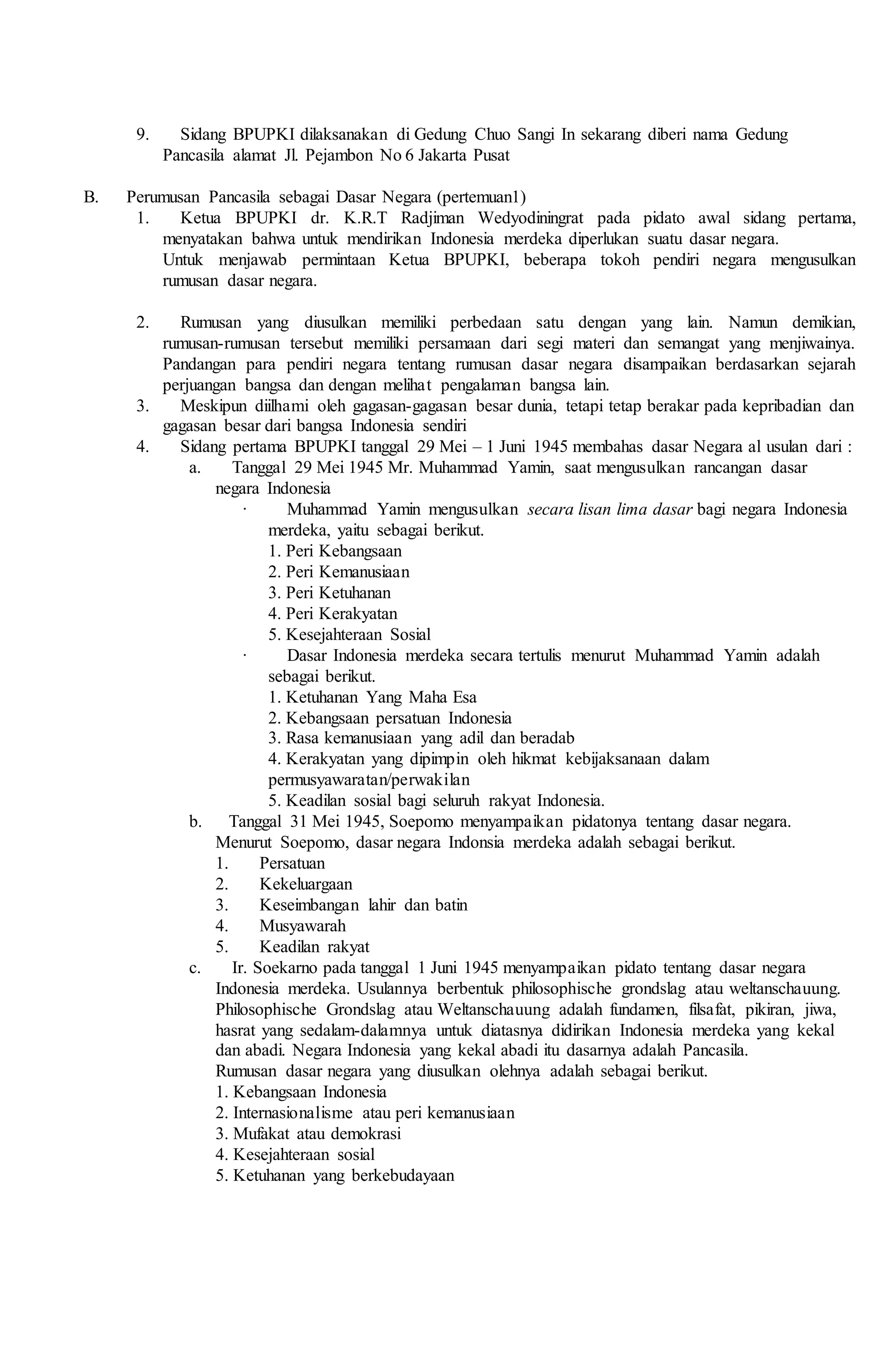 Bab 1 perumusan dan penetapan pancasila sebagai dasar negara | DOCX