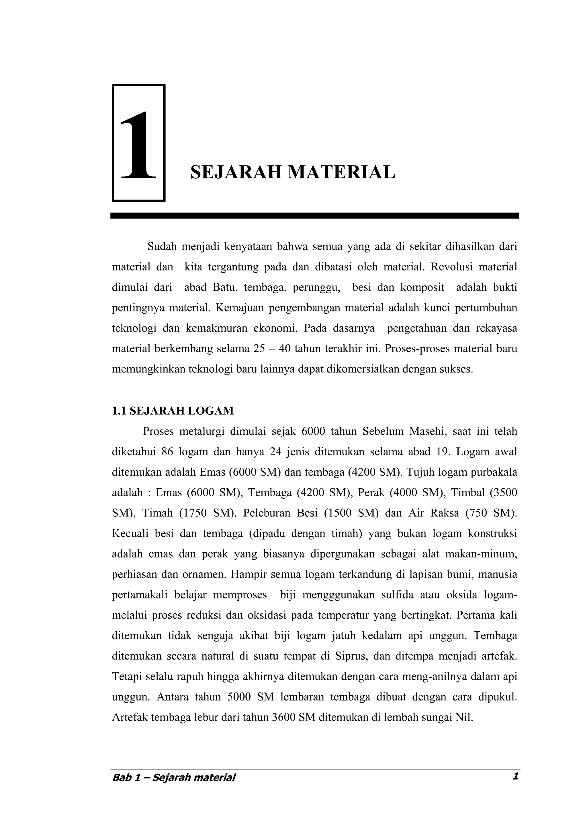Bab 1 sejarah material 1 | PDF