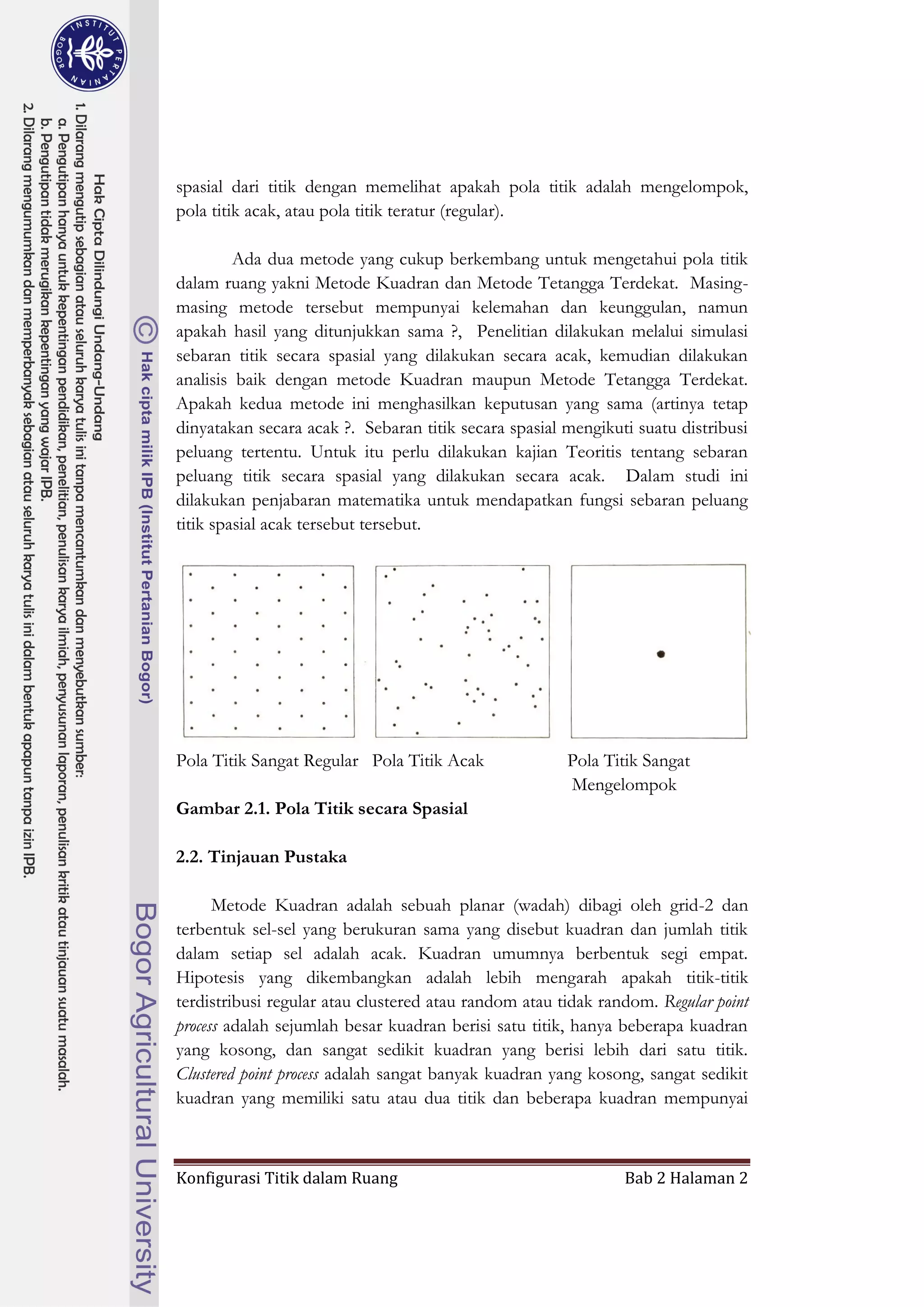 PERBANDINGAN DETEKSI POLA SEBARAN TITIK SPASIAL SECARA ACAK DENGAN ...