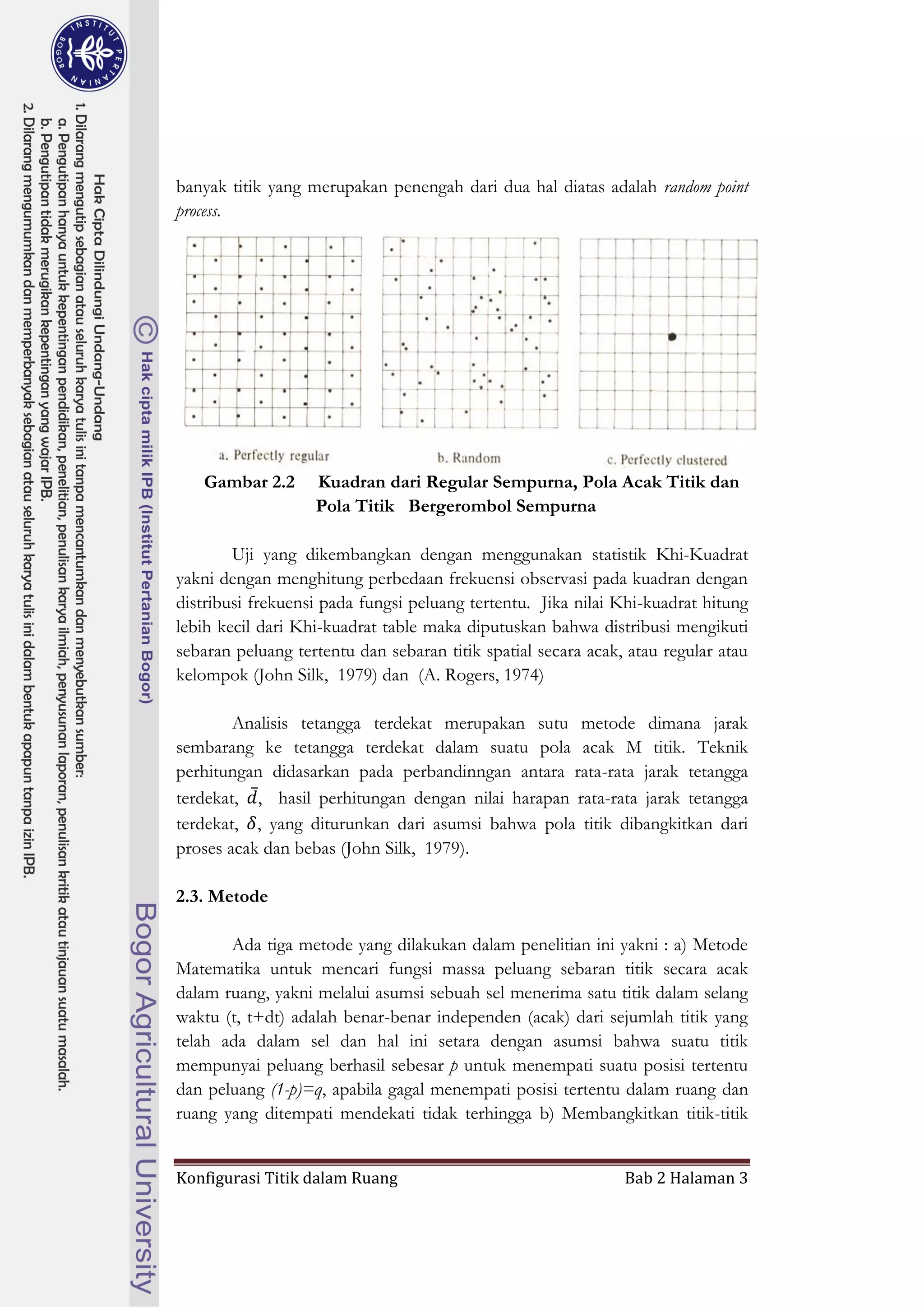 PERBANDINGAN DETEKSI POLA SEBARAN TITIK SPASIAL SECARA ACAK DENGAN ...