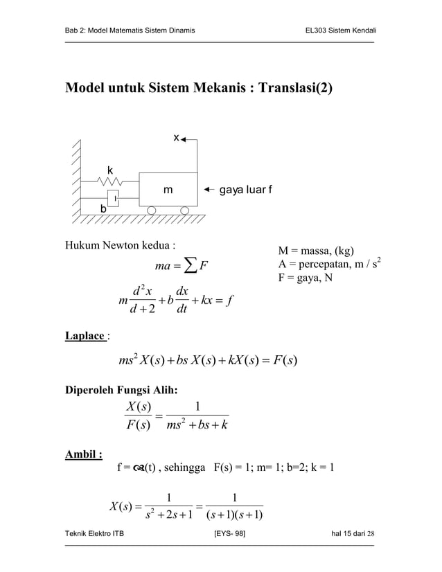 Bab2 1 model matematis sistem dinamis | PDF