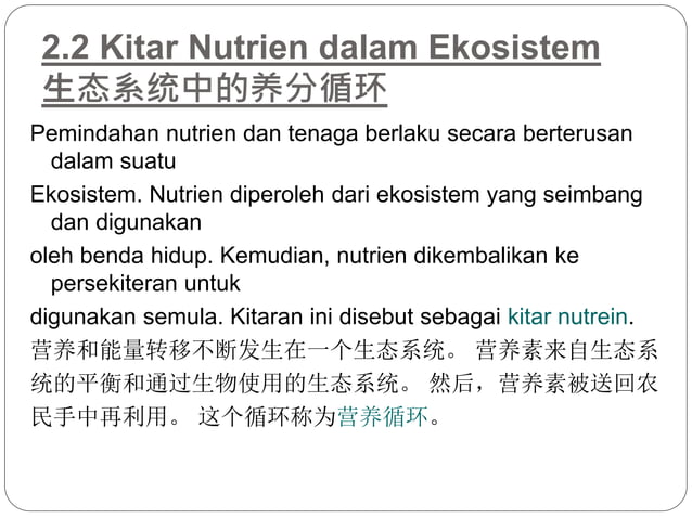 华语翻译 Sains Kssm Tingkatan 2 Bab2 Ekosistem Pptx
