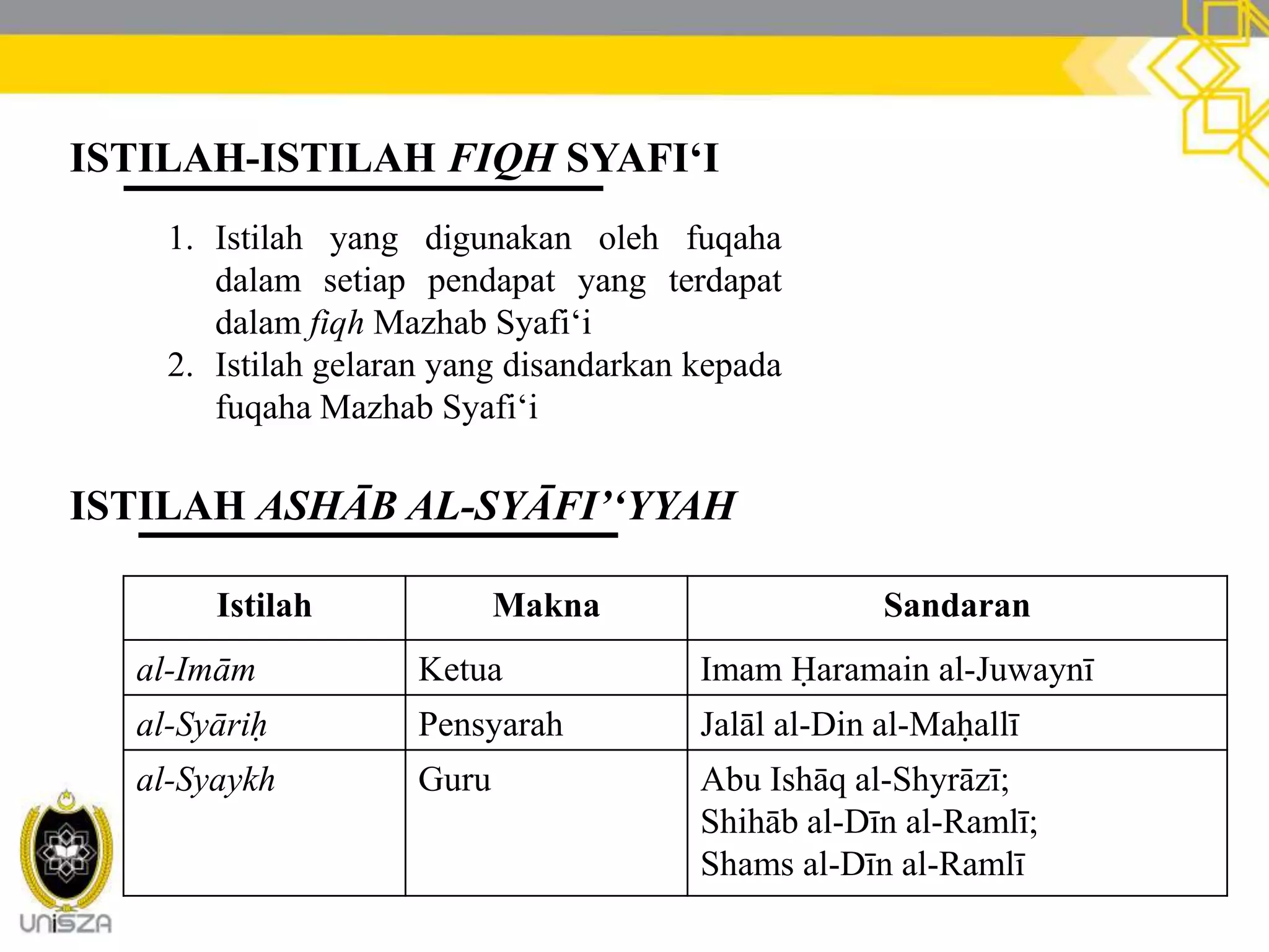 Bab 2 manhaj dan istilah dalam mazhab syafie | PPTX