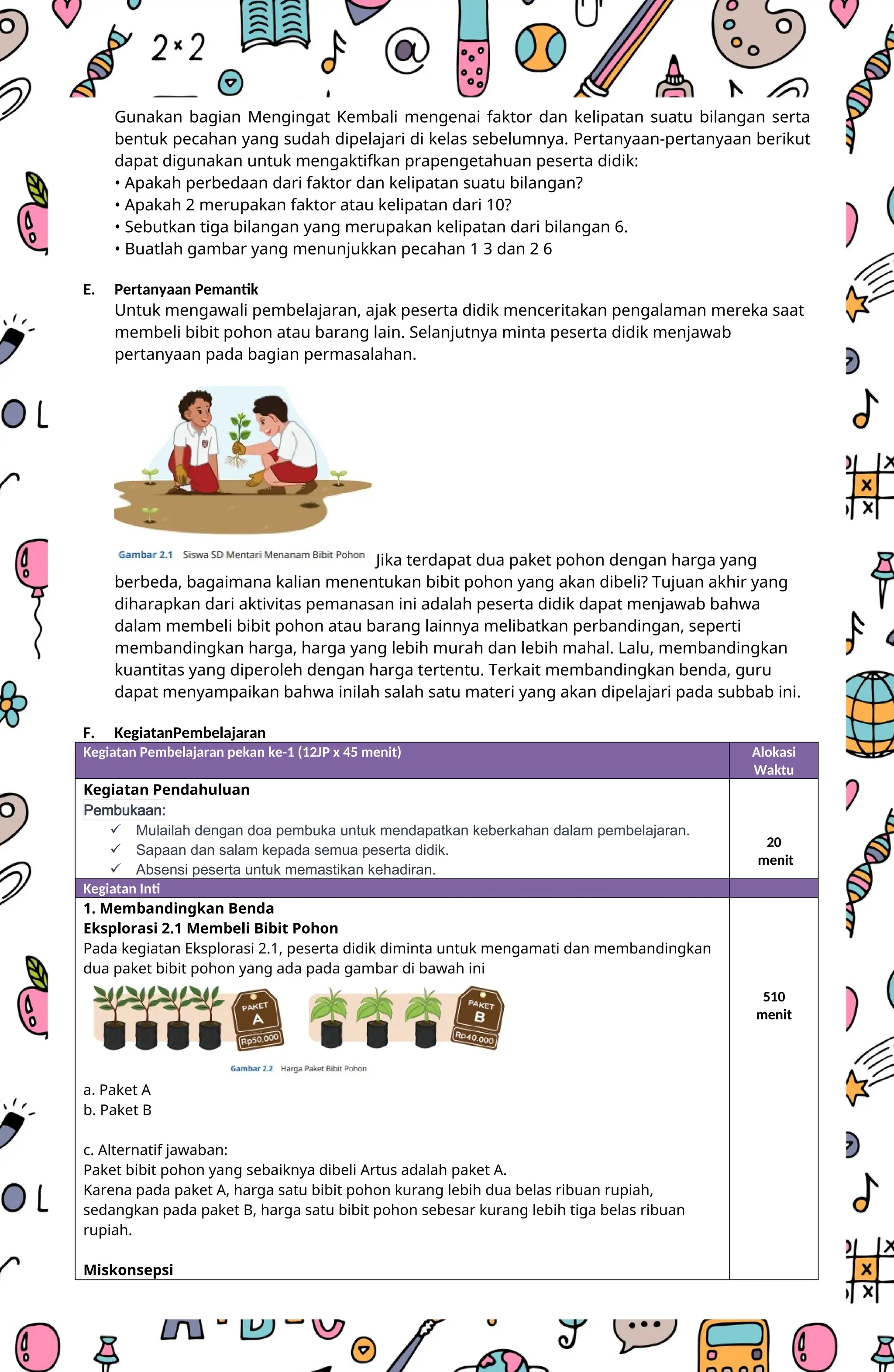 Modul Ajar Matematika Kelas Vi Sd Semesrter 1bab 2pekan Ke 1 Matematikadocx