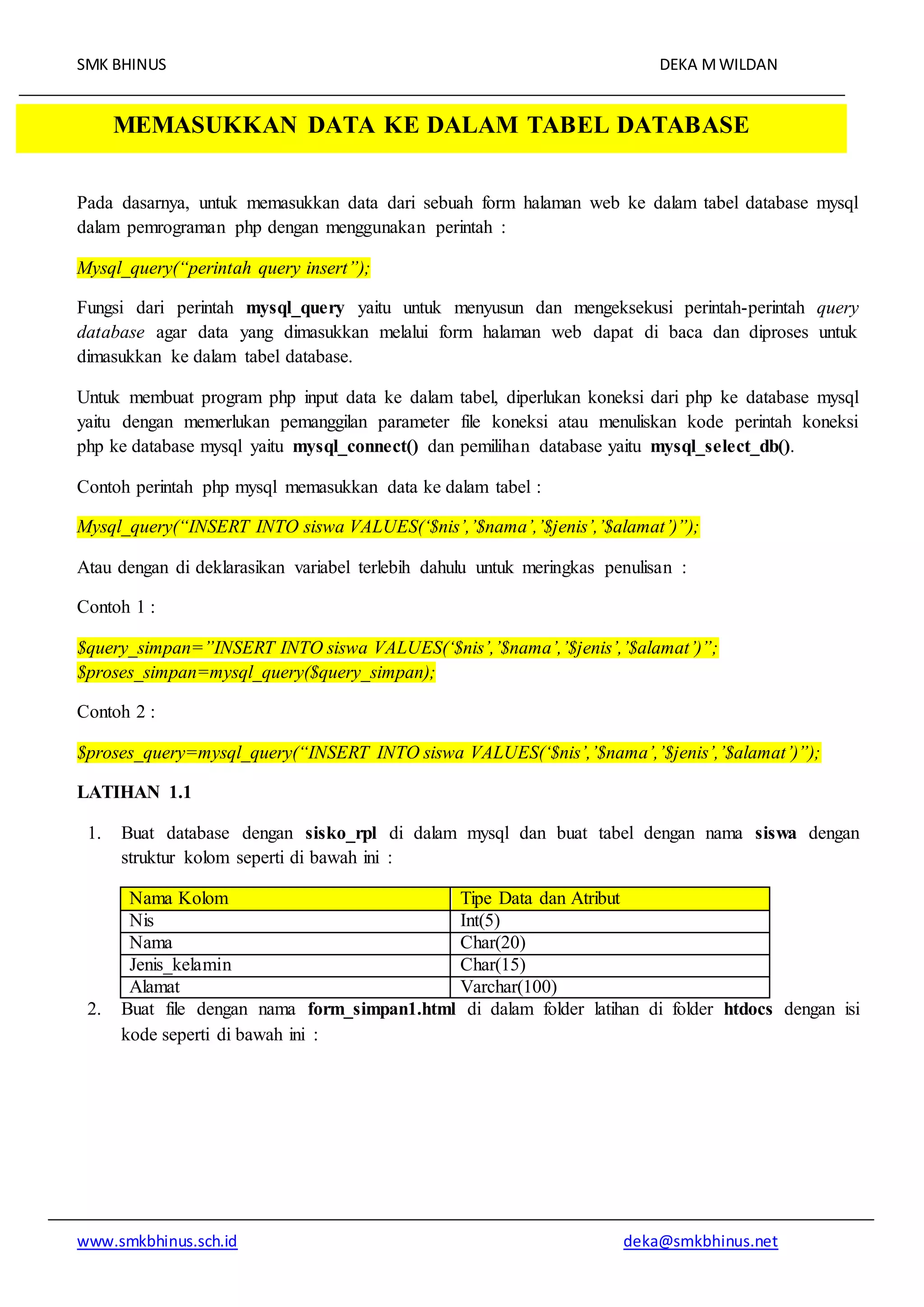 Bab 2 php - memasukkan data ke tabel | DOCX