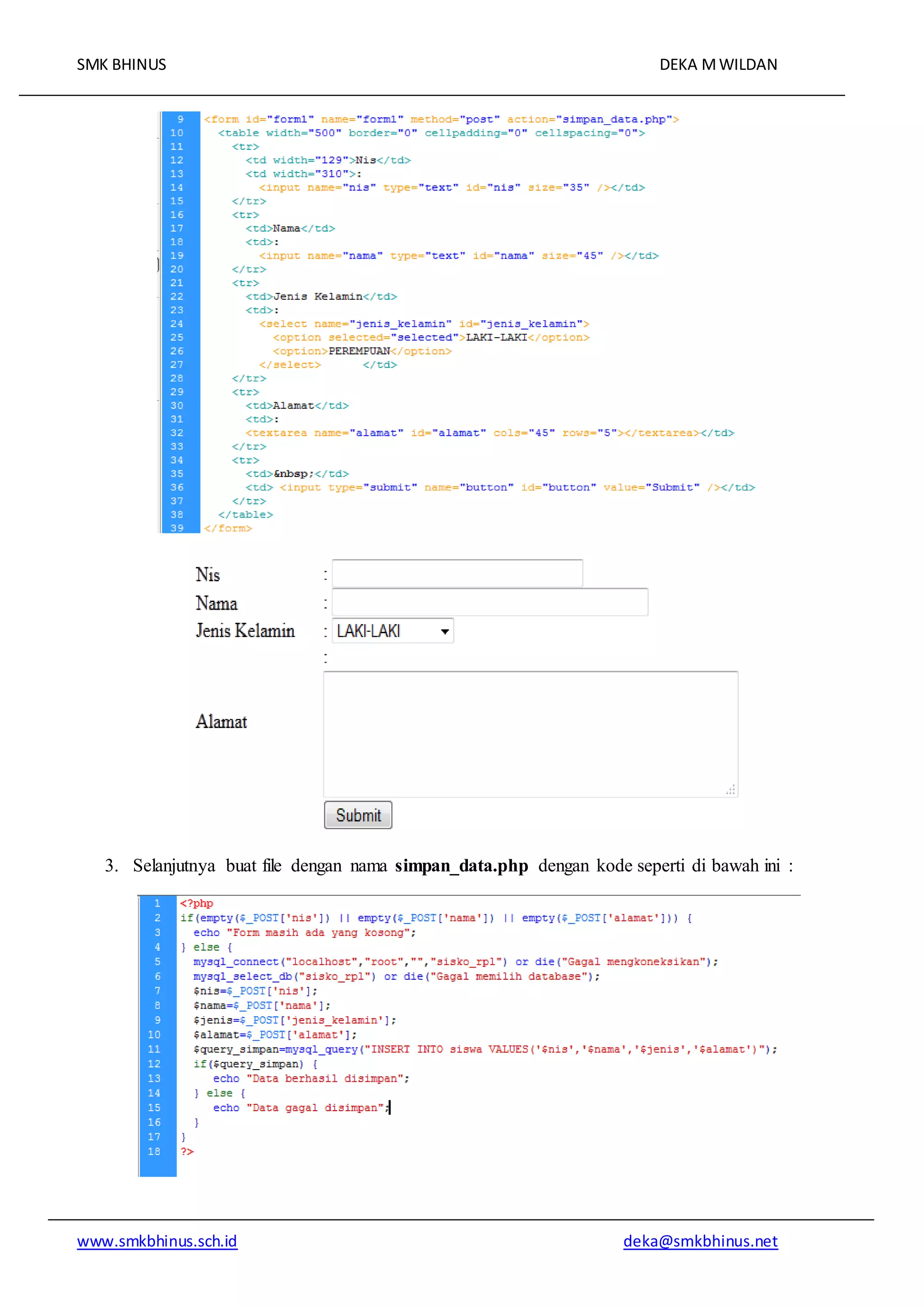 Bab 2 php - memasukkan data ke tabel | DOCX