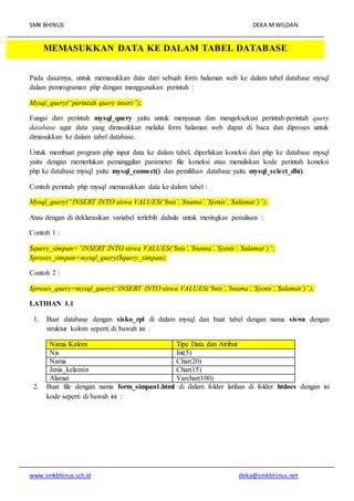Bab 2 php - memasukkan data ke tabel | DOCX