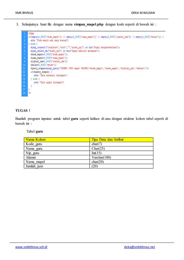 Bab 2 php - memasukkan data ke tabel | DOCX