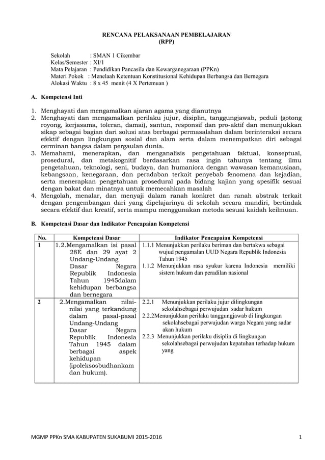 Bab 2 rpp ppkn sma kls xi menelaah ketentuan konstitusional kehidupan berbangsa bernegara ...