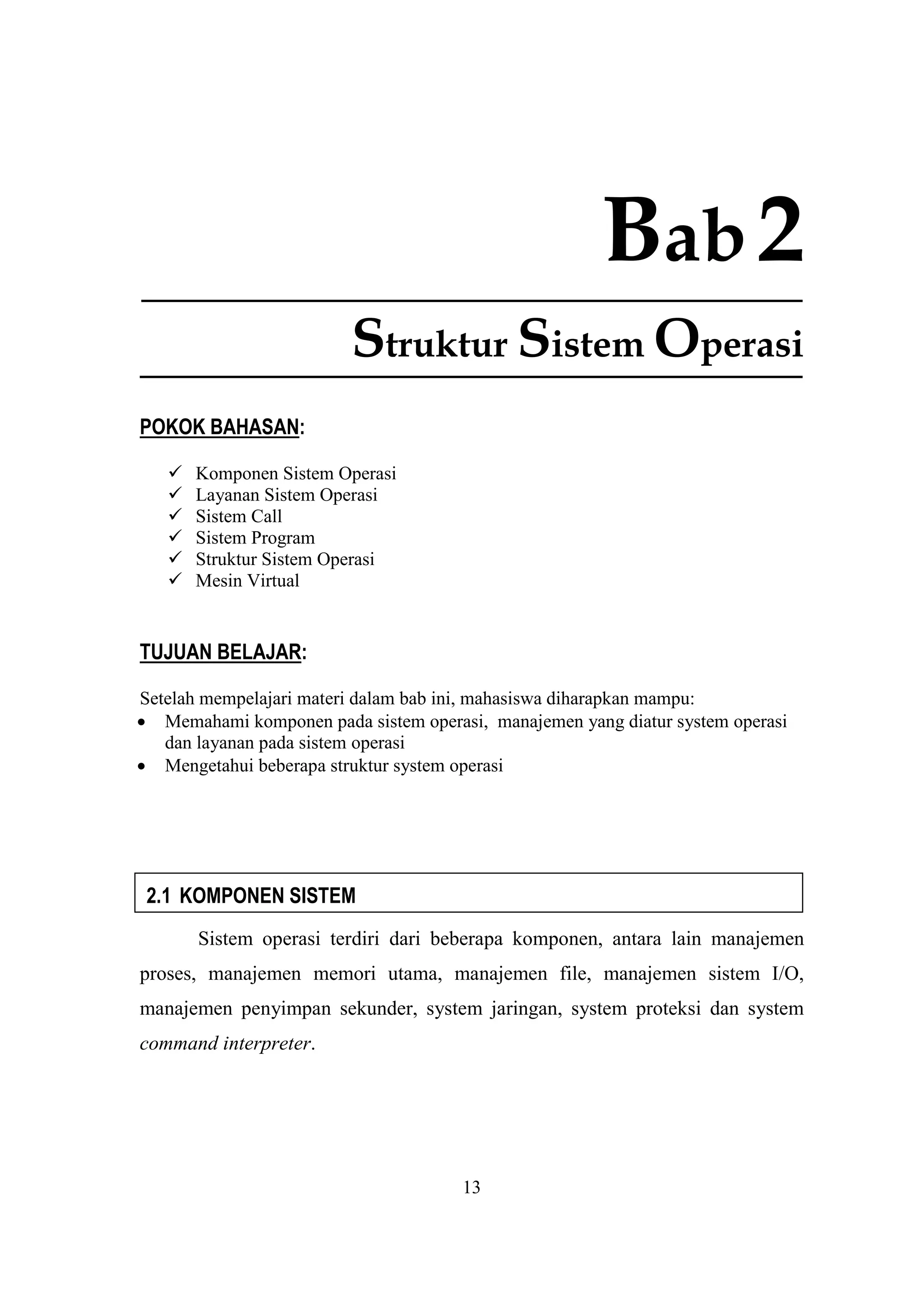 Bab 2 struktur sistem operasi | PDF