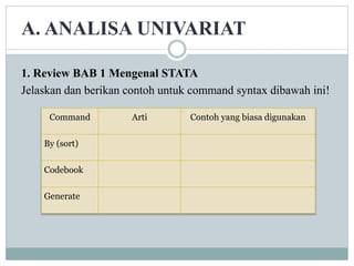 Bab 2 univariat, logistik sederhana dan berganda pada STATA | PPTX