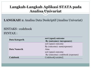 Bab 2 univariat, logistik sederhana dan berganda pada STATA | PPTX
