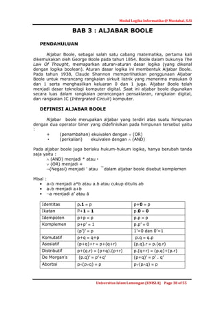 Bab 3 Aljabar Boole | PDF