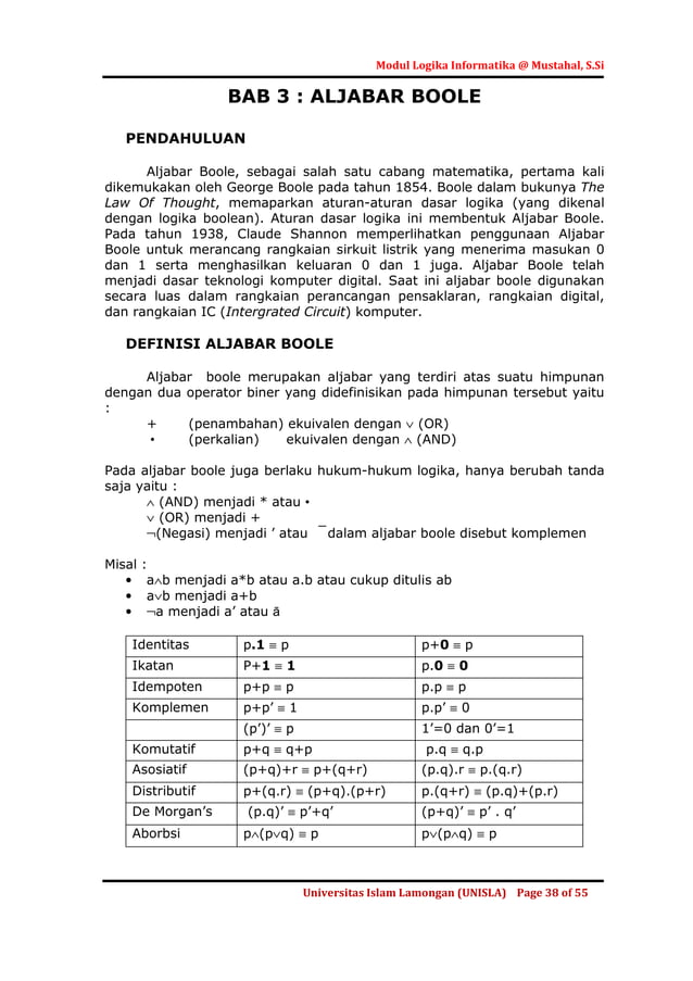 Bab 3 Aljabar Boole | PDF