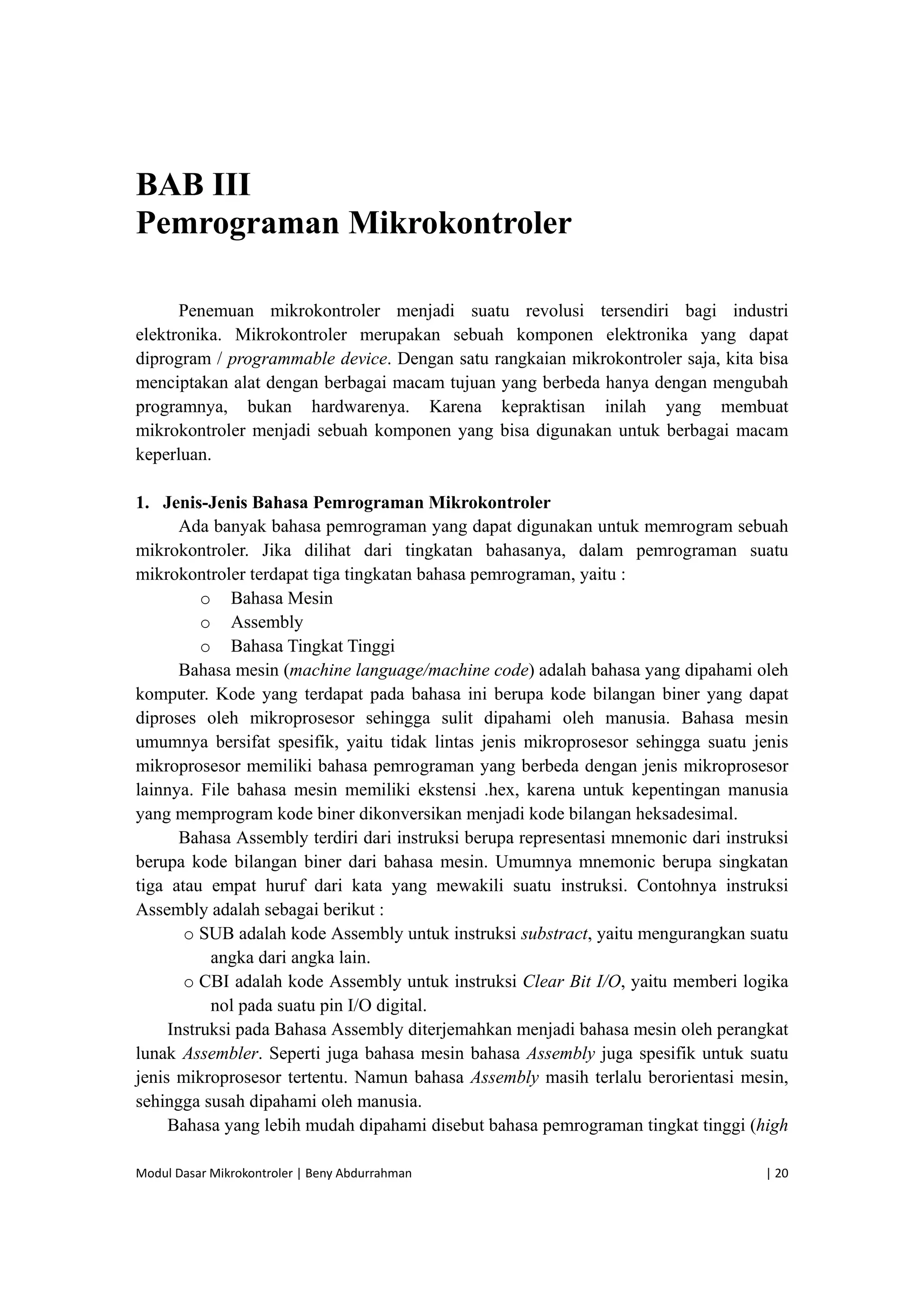Modul Mikrokontroler - Bab 3. Pemrograman Mikrokontroler | PDF