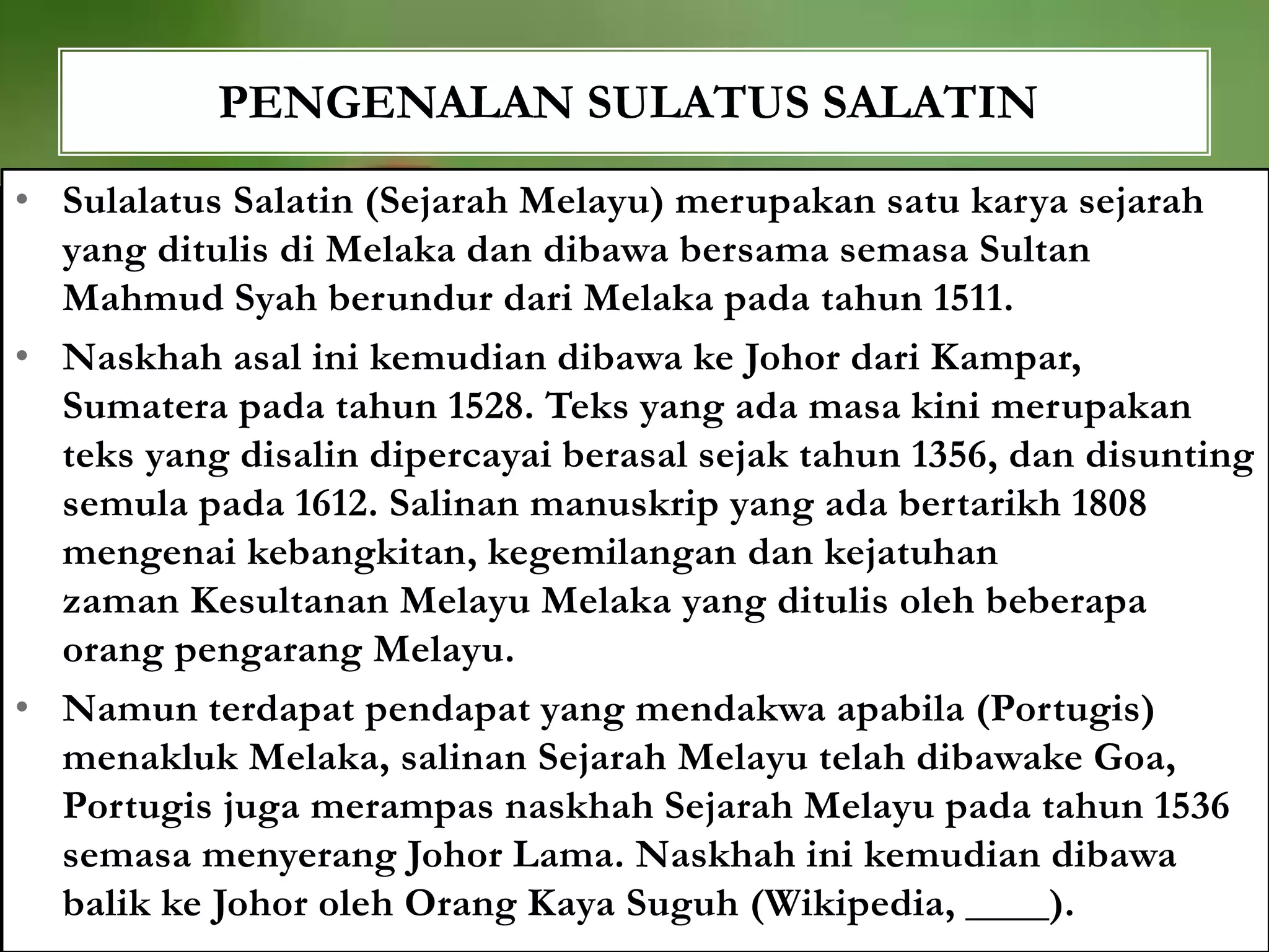 Sulalatus Salatin/Wacana Sejarah Melayu | PPTX