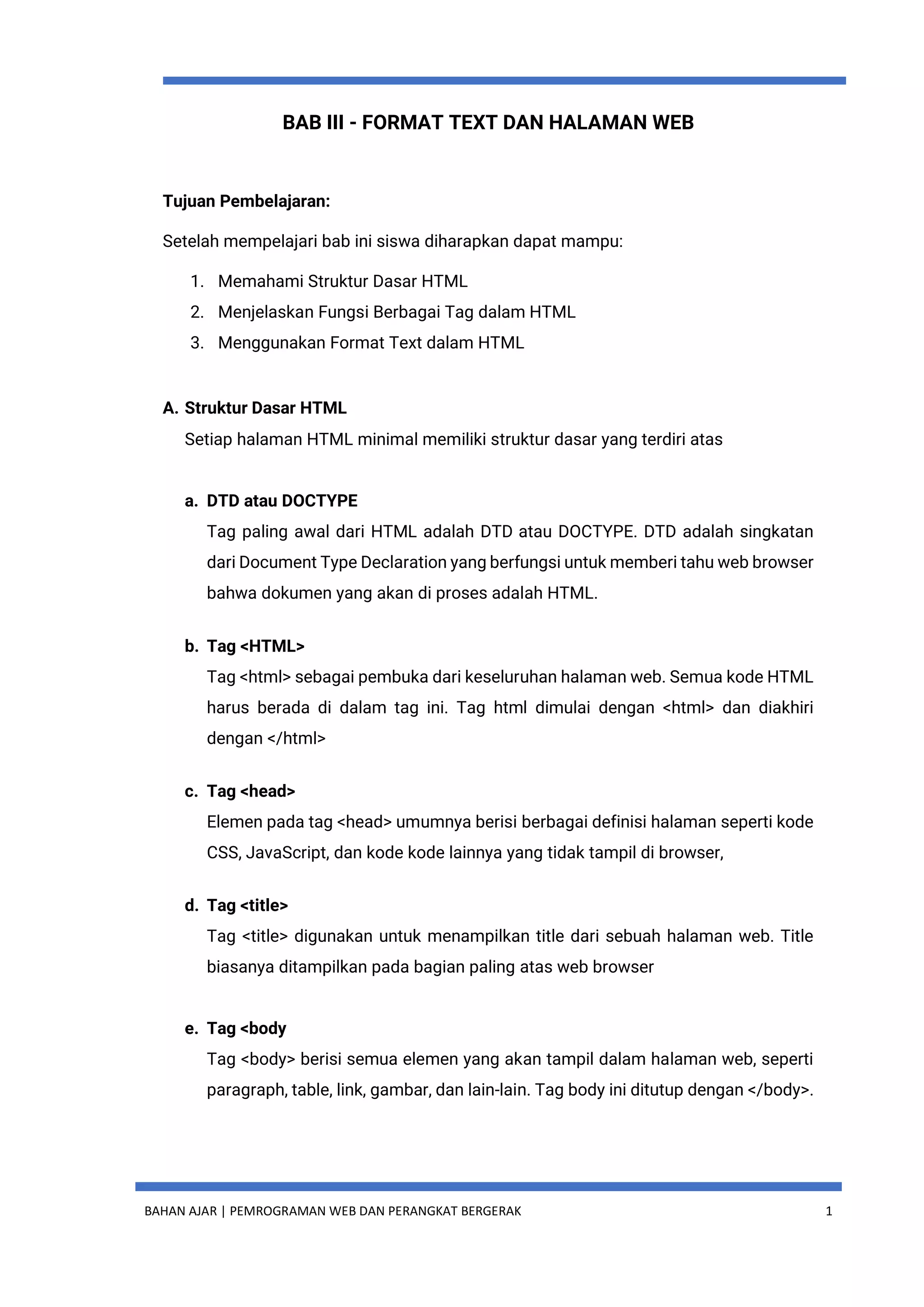 BAB III - FORMAT TEXT DAN HALAMAN WEB | PDF