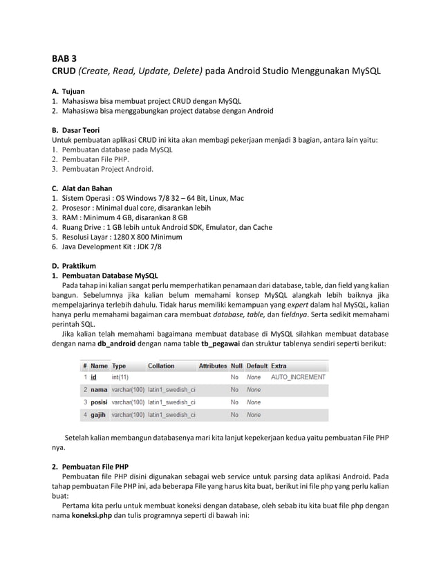 CRUD pada Android Studio menggunakan MySQL | PDF