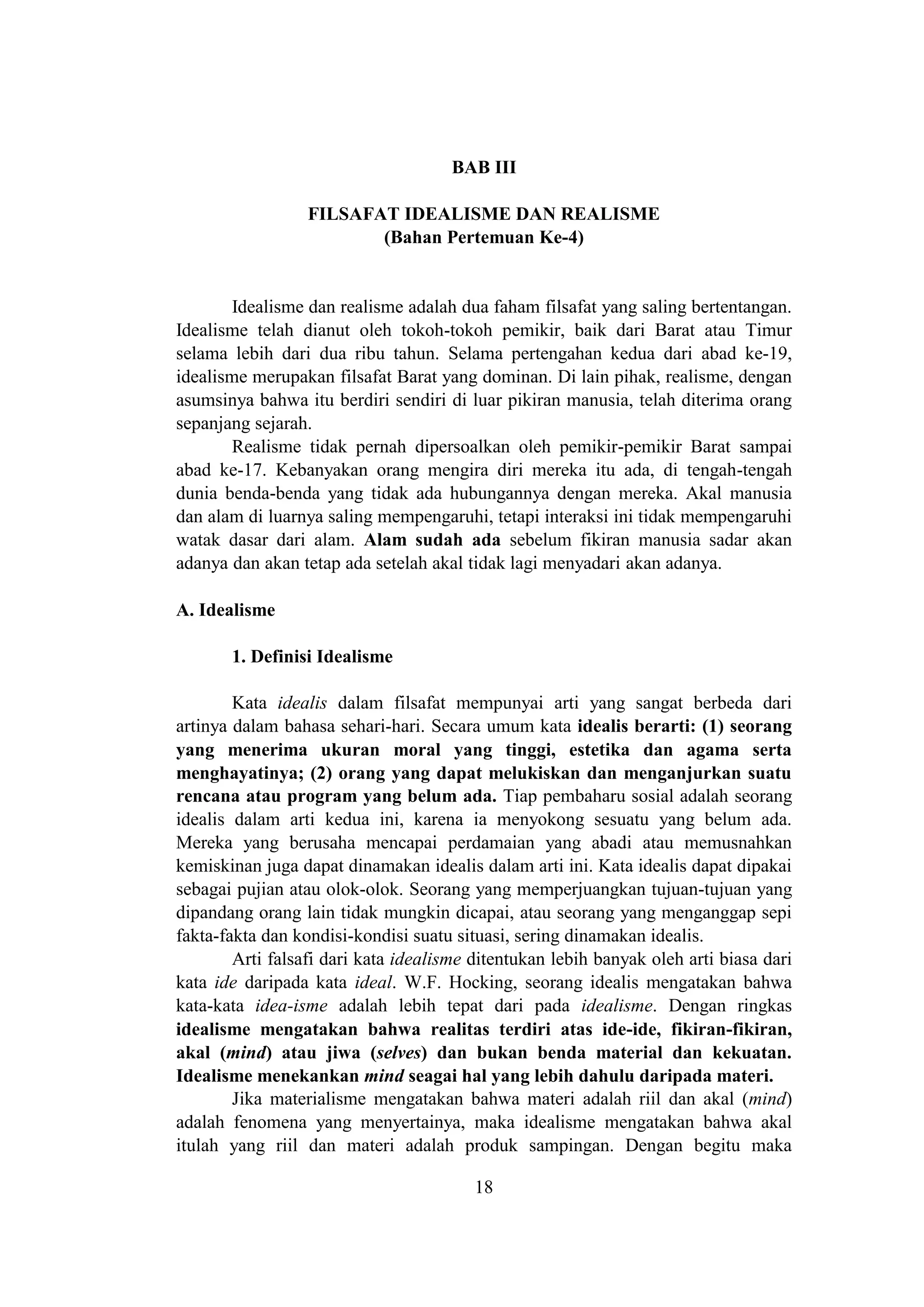 Bab 3 filsafat idealisme dan realisme | PDF