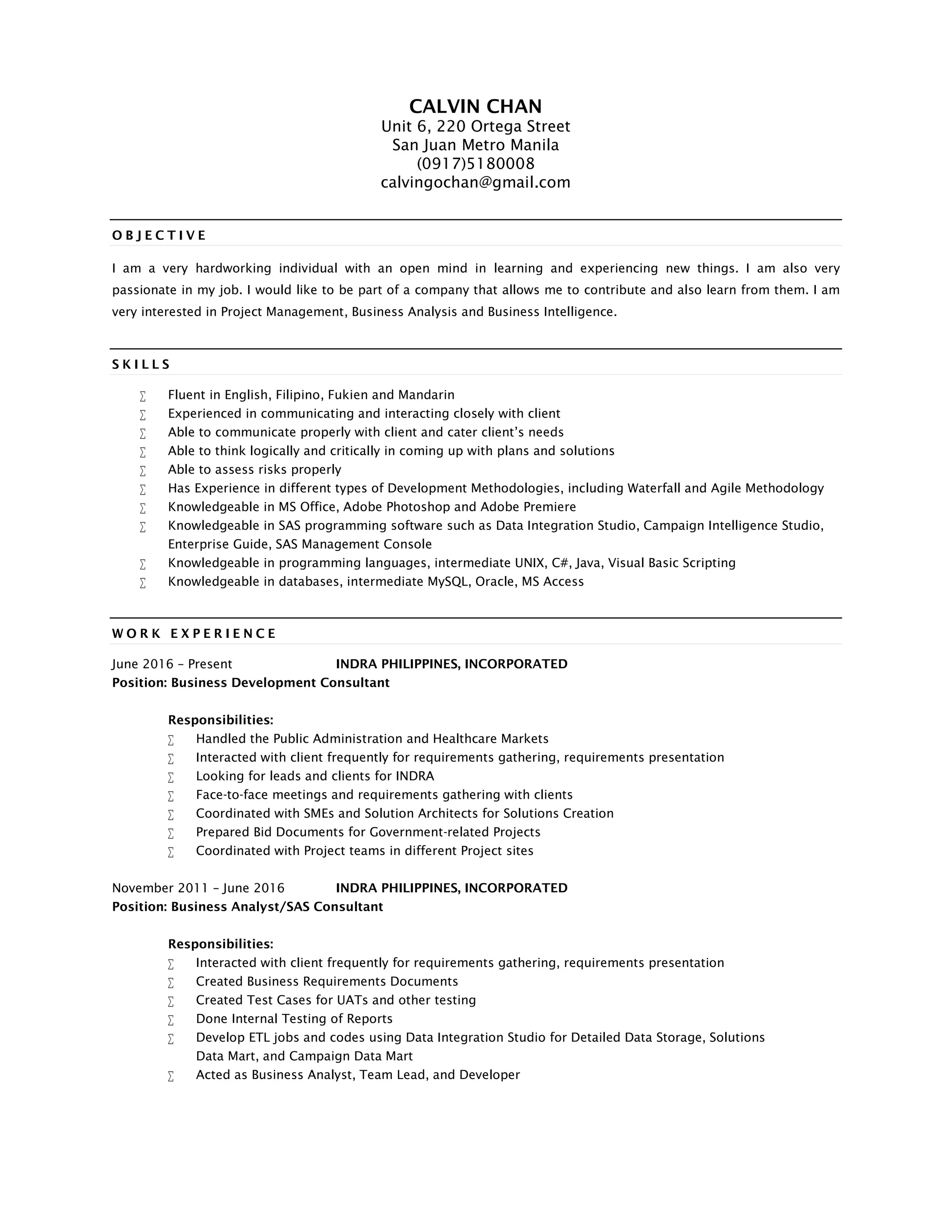 CHAN CALVIN Resume | PDF
