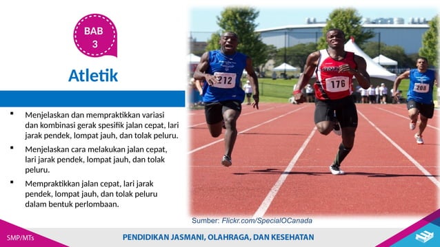 PPT Atletik.pptx jalan cepat, lari jarak pendek, lompat jauh, dan tolak peluru. | PPTX