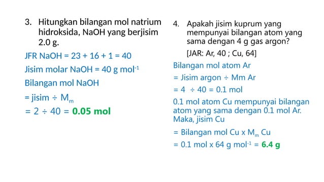 Bab 3 Bilangan mol dan Jisim kimia tingkatan 4 | PPT