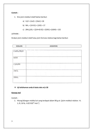 Bab 3 formula dan persamaan kimia tingkatan 4 | DOC