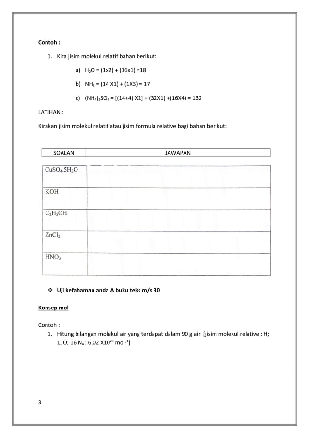 Bab 3 formula dan persamaan kimia tingkatan 4 | DOC