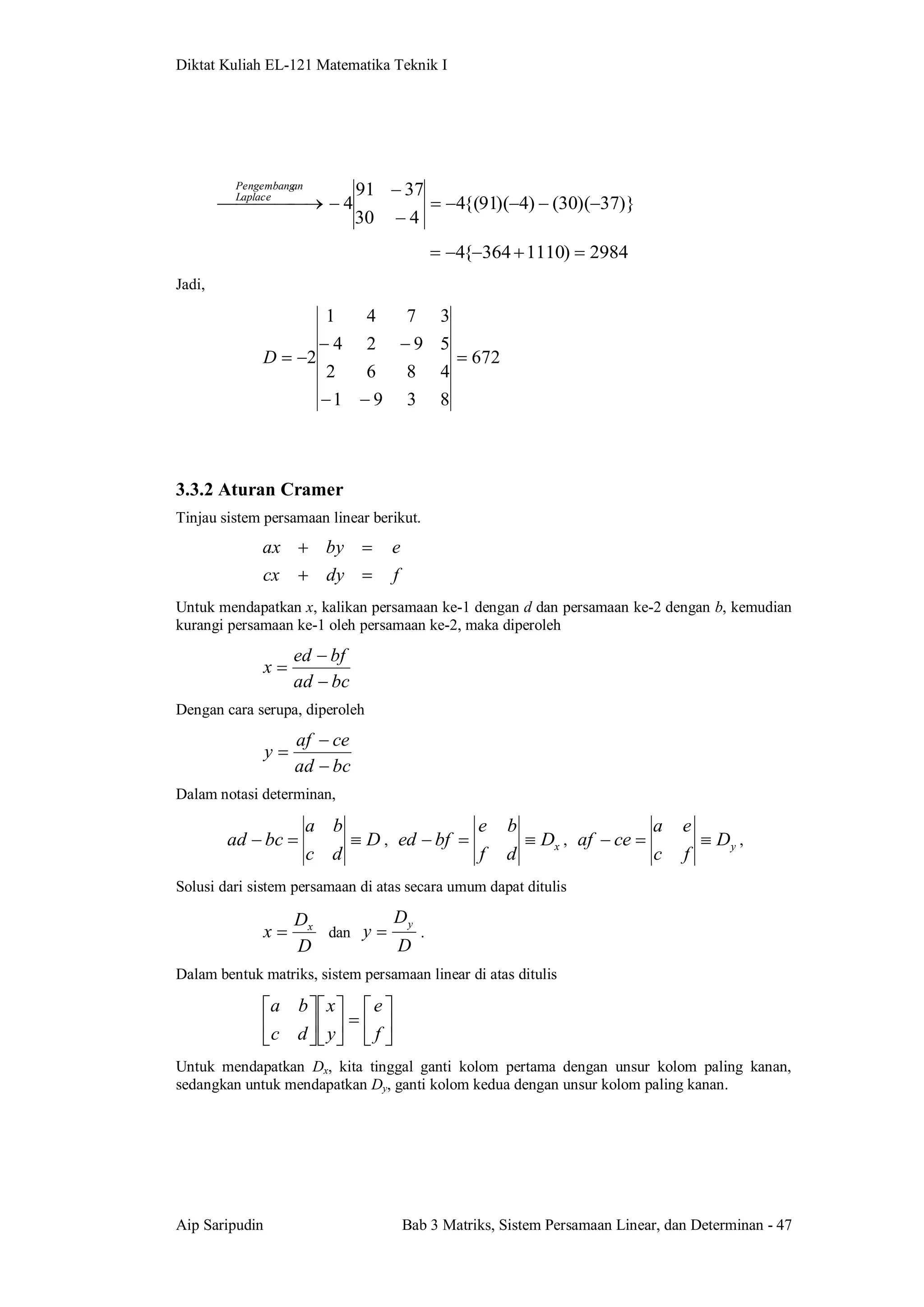 Bab 3 matriks,_determinan,_dan_sistem_persamaan_linier | PDF