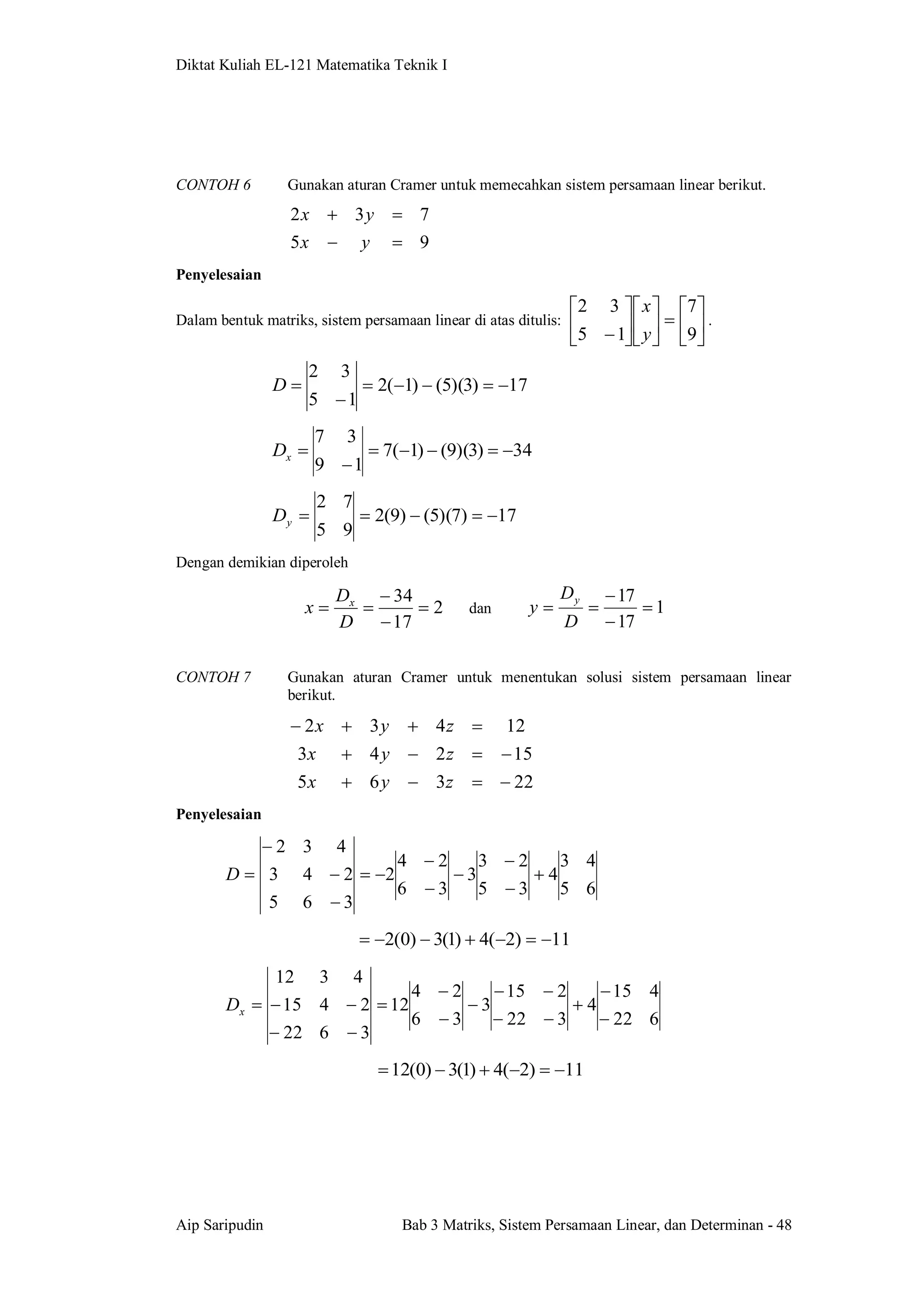 Bab 3 matriks,_determinan,_dan_sistem_persamaan_linier | PDF