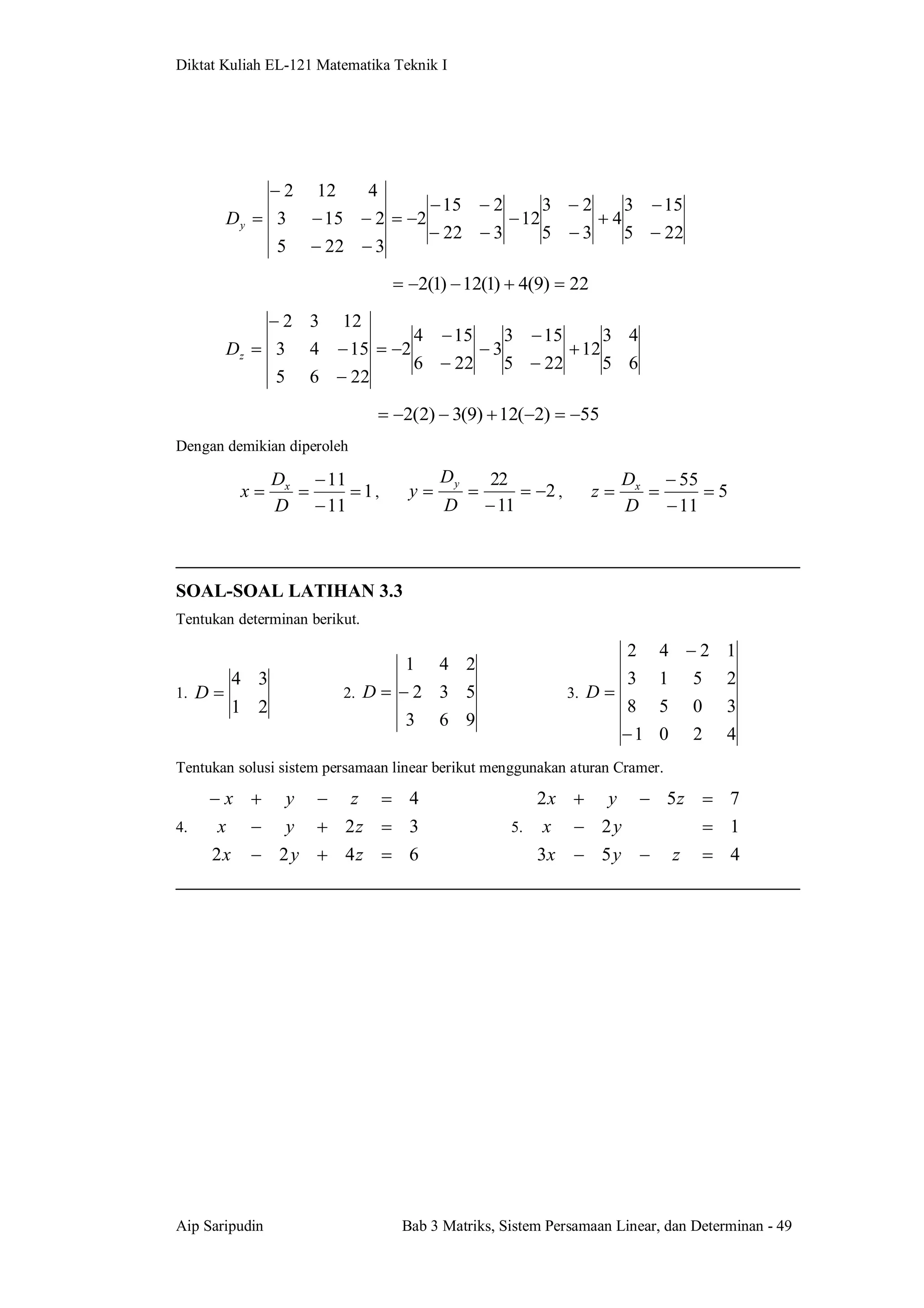 Bab 3 matriks,_determinan,_dan_sistem_persamaan_linier | PDF