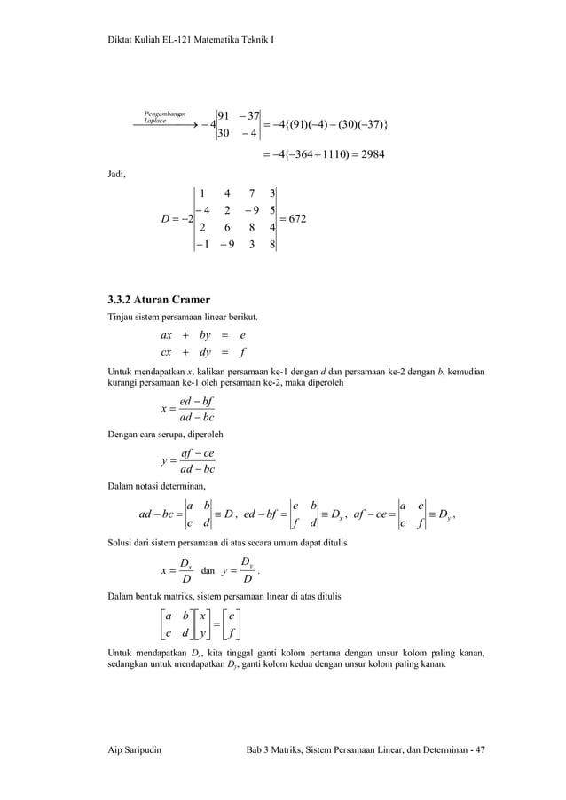 Bab 3 matriks,_determinan,_dan_sistem_persamaan_linier | PDF