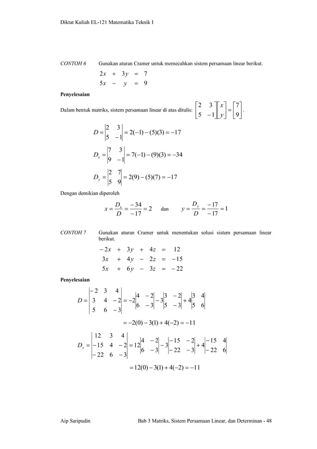 Bab 3 matriks,_determinan,_dan_sistem_persamaan_linier | PDF