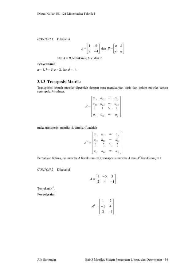 Bab 3 matriks,_determinan,_dan_sistem_persamaan_linier | PDF