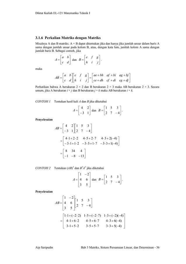 Bab 3 matriks,_determinan,_dan_sistem_persamaan_linier | PDF