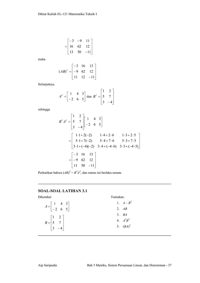 Bab 3 matriks,_determinan,_dan_sistem_persamaan_linier | PDF