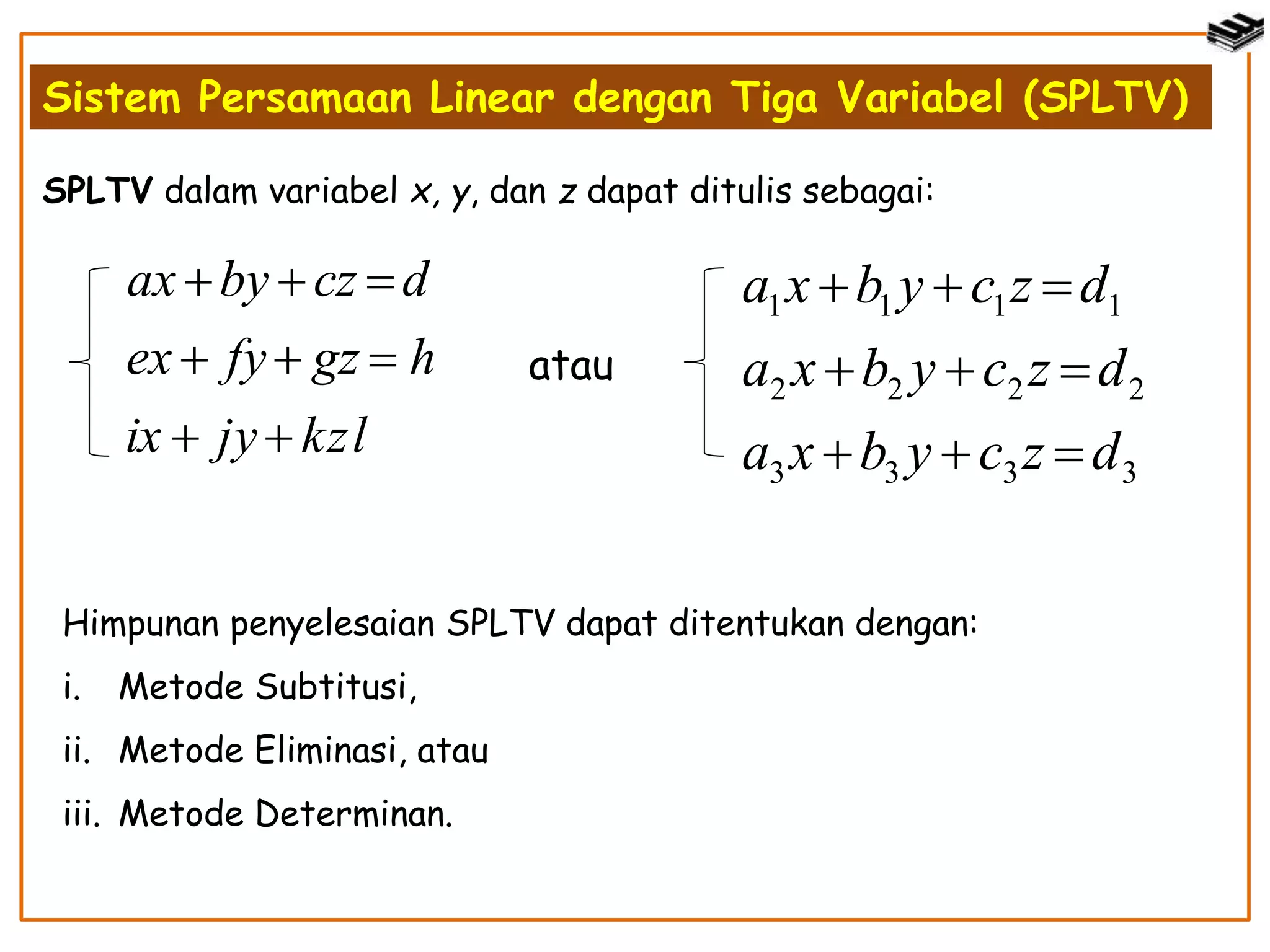 sistem persamaan linear | PPTX