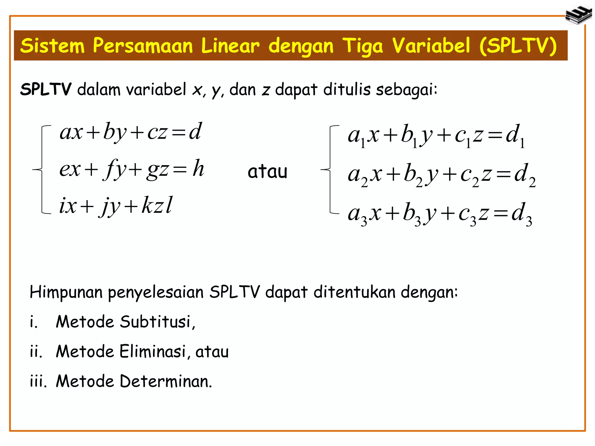 Bab 3 sistem persamaan linear | PPT