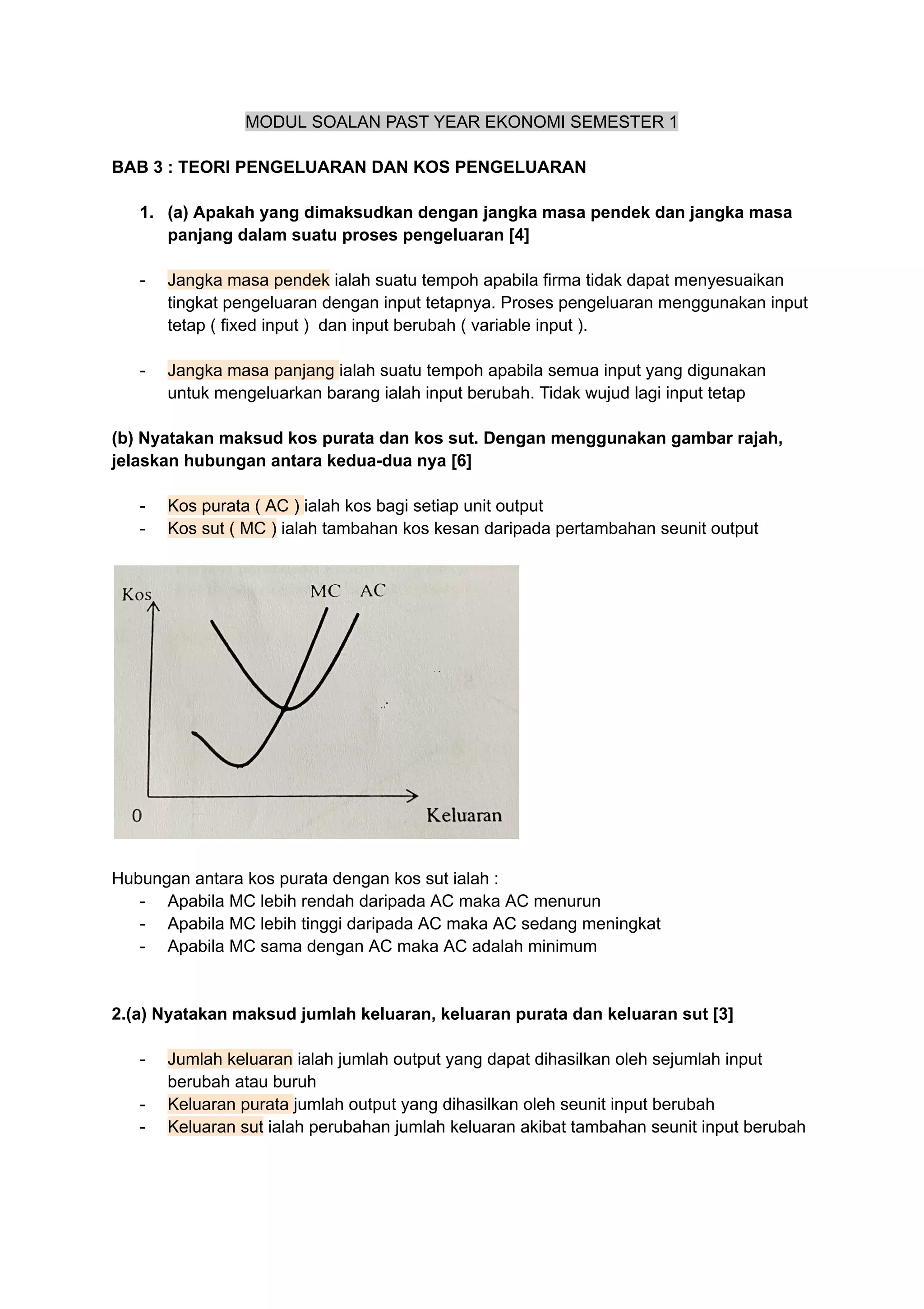 TEORI PENGELUARAN DAN KOS PENGELUARAN ( sem 1 ) | PDF