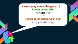 Persamaan Garis Lurus (Sub Materi: Bentuk PGL dengan kemiringan (m) dan melalui titik (x1, y1 ...