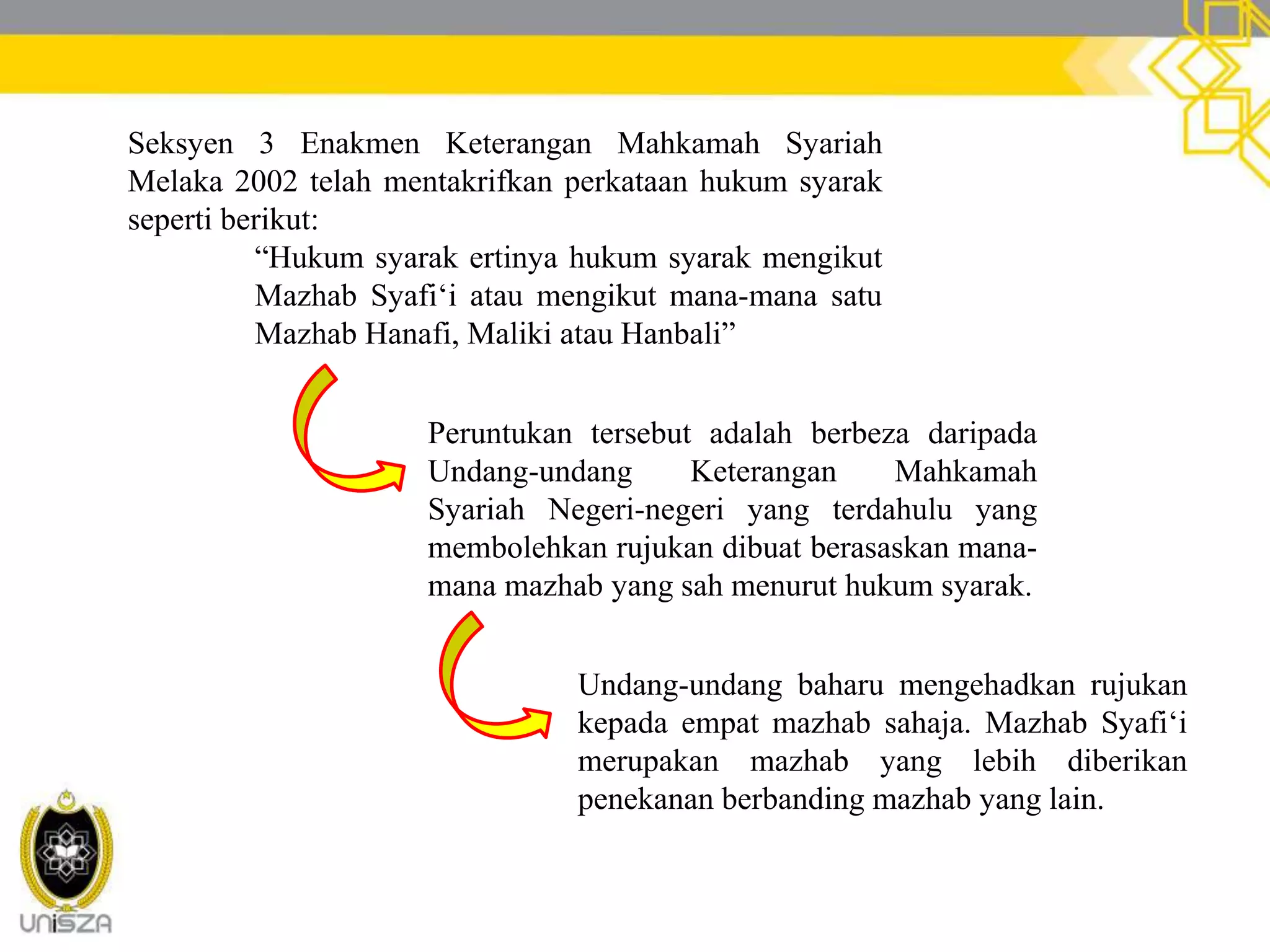 Bab 4 pengaruh mazhab syafie dalam perundangan di Malaysia | PPTX