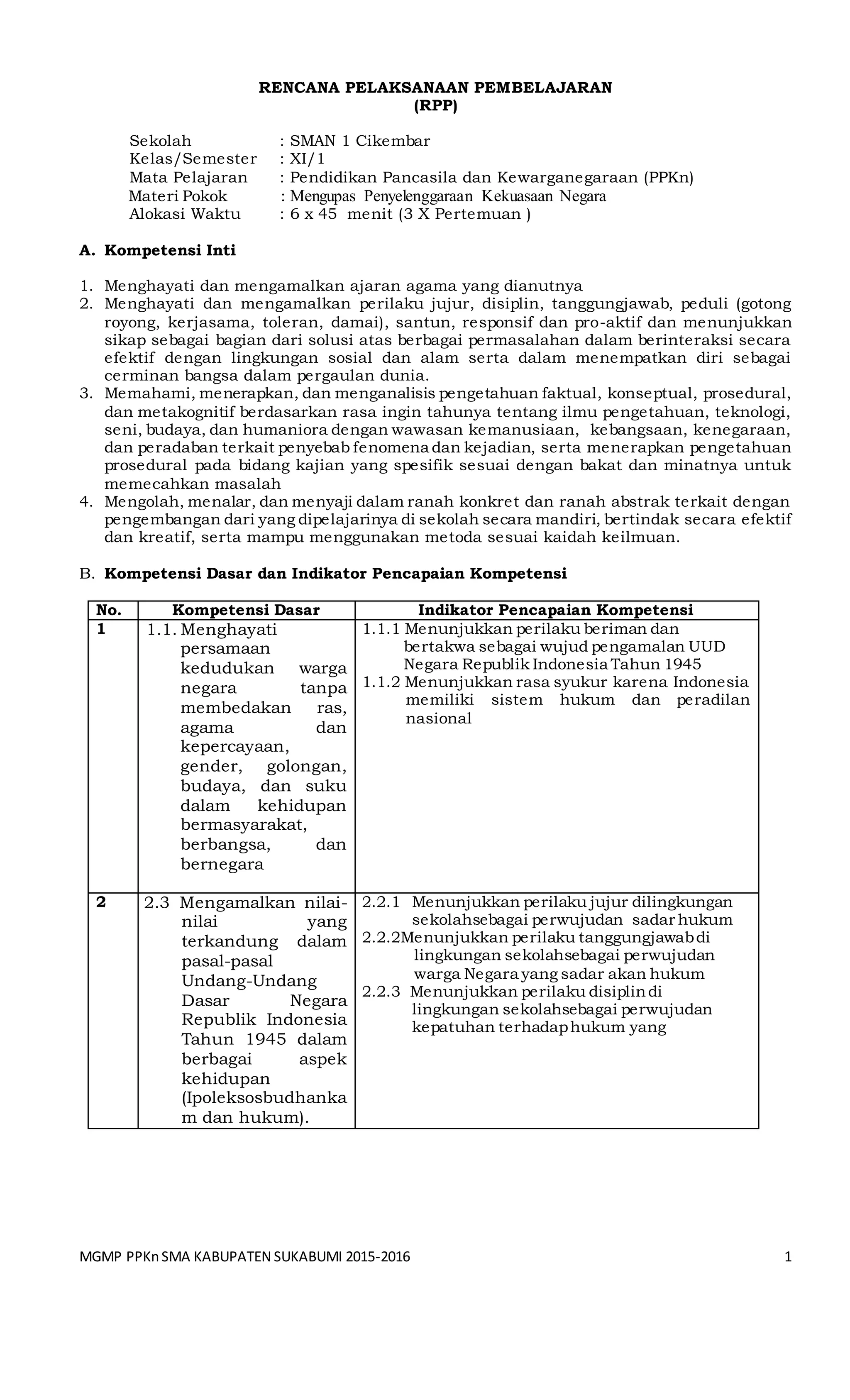 Bab 4 rpp ppkn sma kls xi mengupas penyelenggaraan kekuasaan negara new | PDF