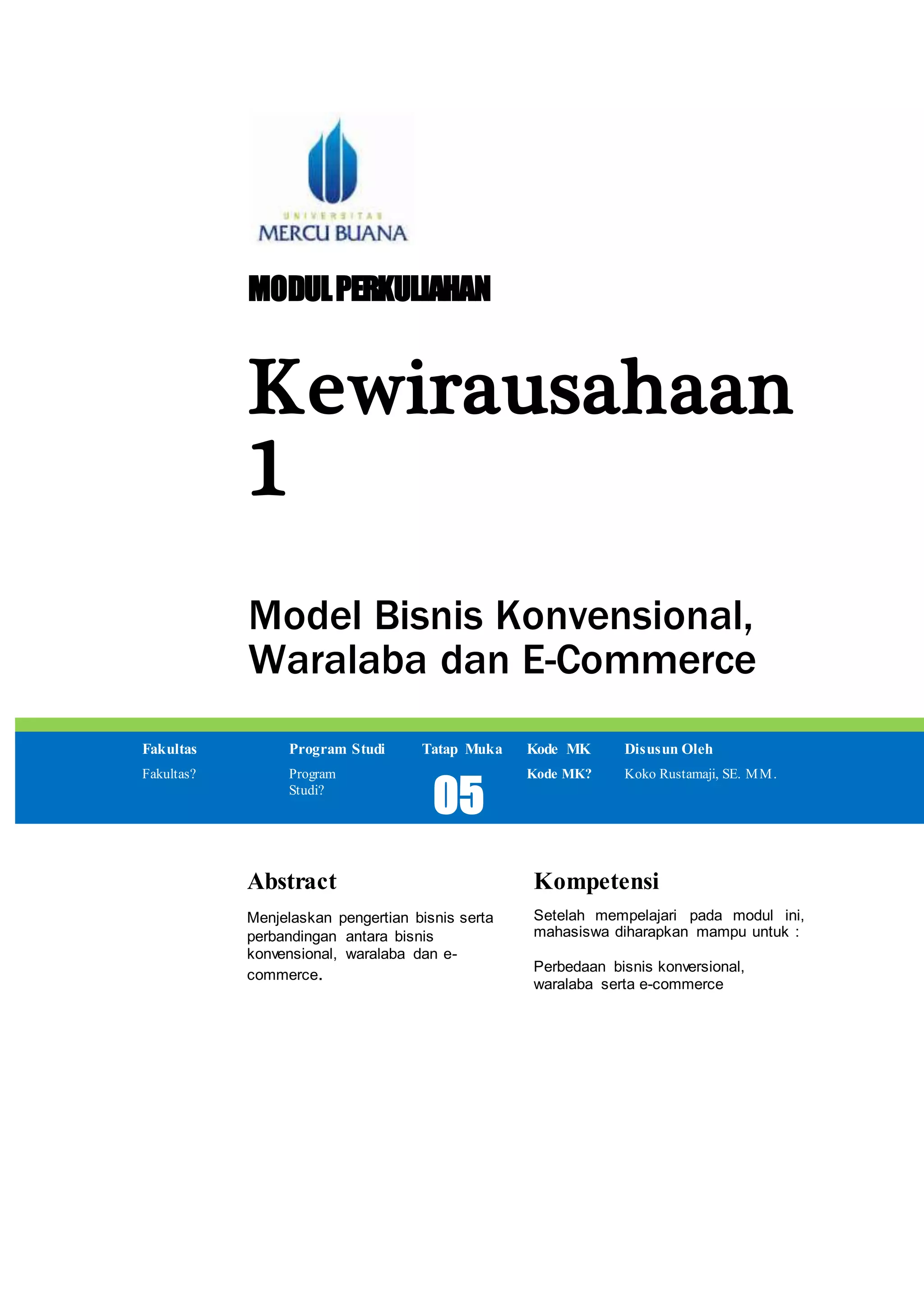 minggu 5 model bisnis konvensional,waralaba,dan E-commerce | DOCX