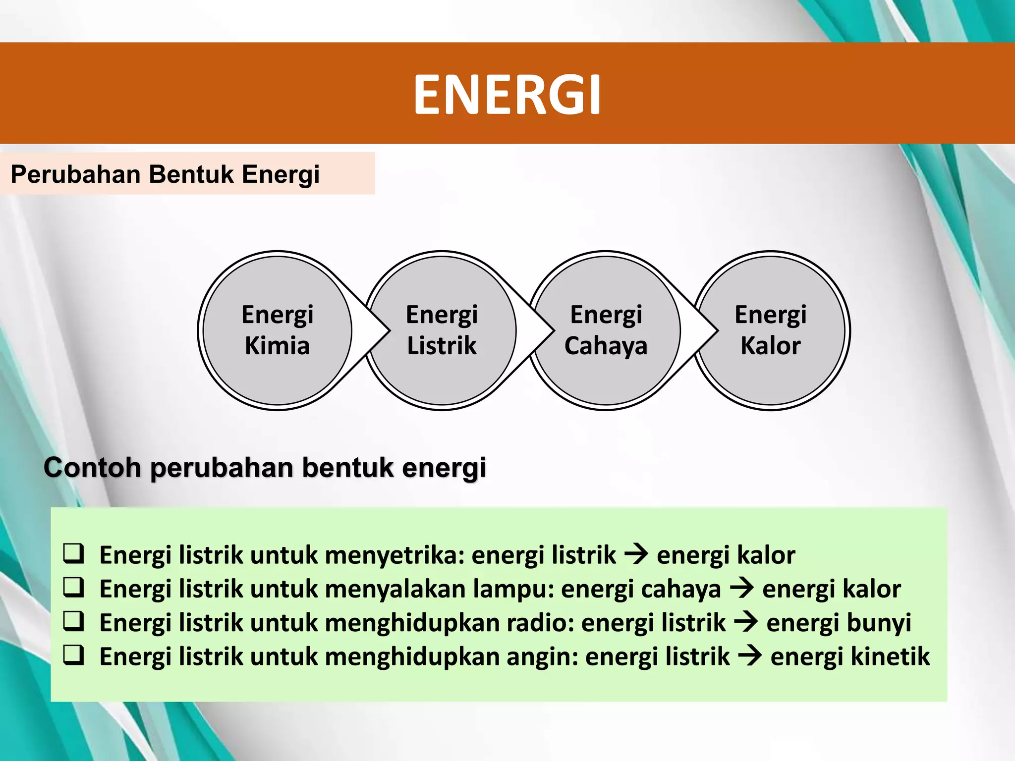 Energi, Perubahan Energi, contog energi dalam kehidupan sehari-hari | PPT