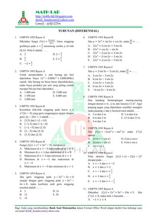 Bab 5 turunan (94 soal) | PDF